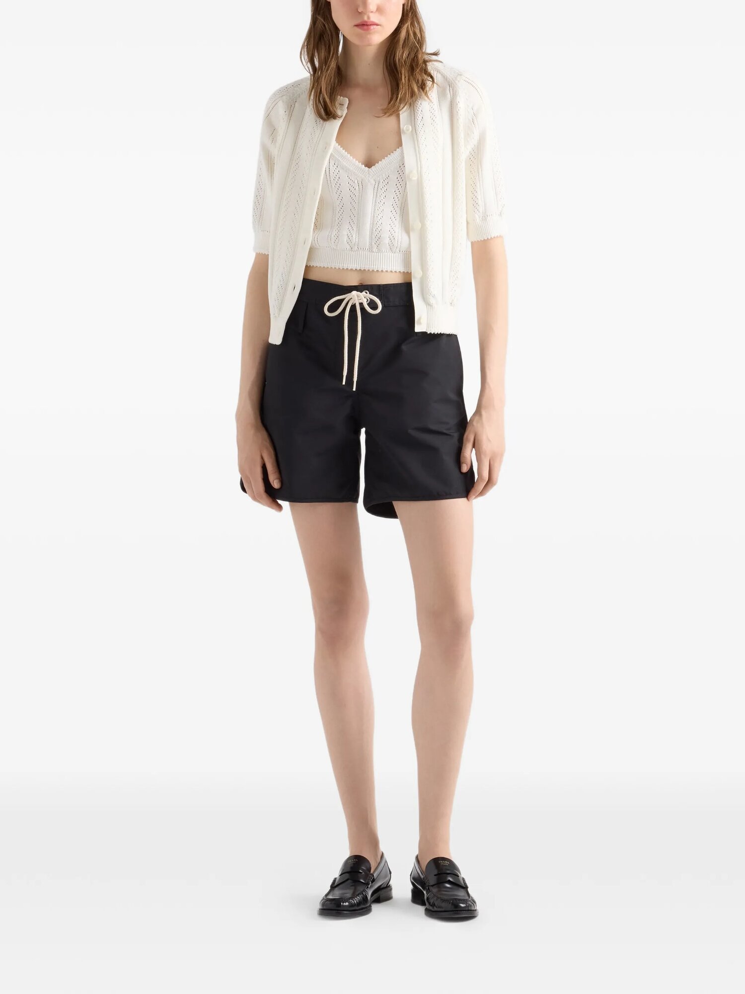 Топ Prada Openwork cotton crop top, размер 38, бежевый/белый — фото 1