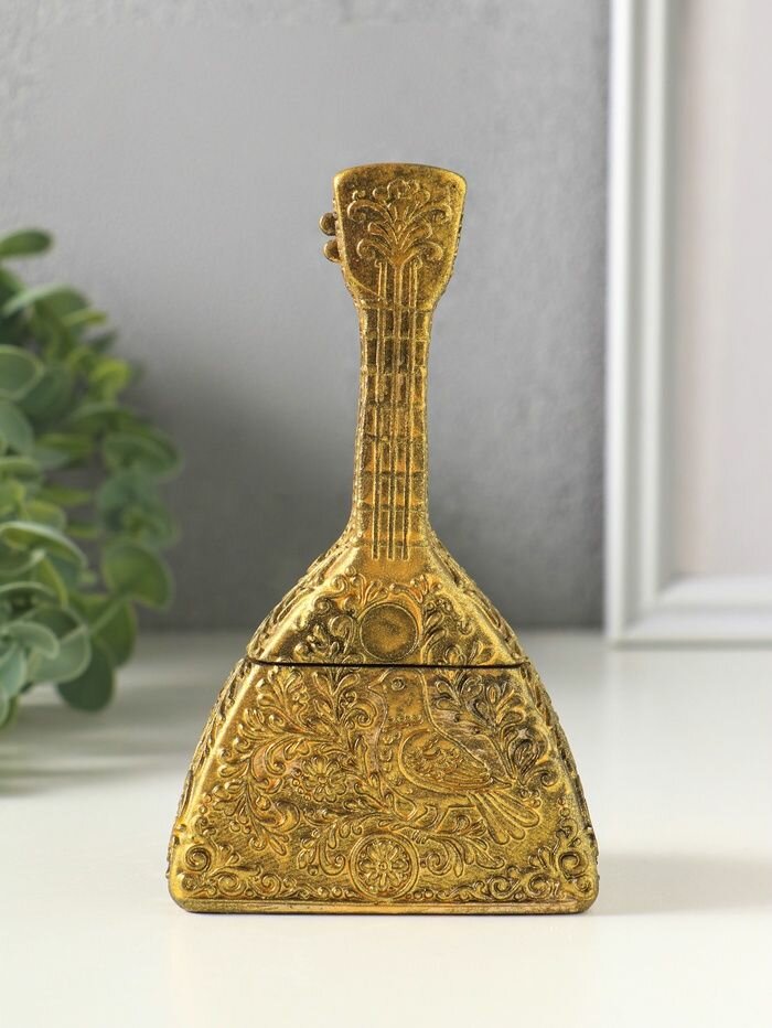 Шкатулка с крышкой для украшений Балалайка , 14.5 8.5 5.5 см, под золото