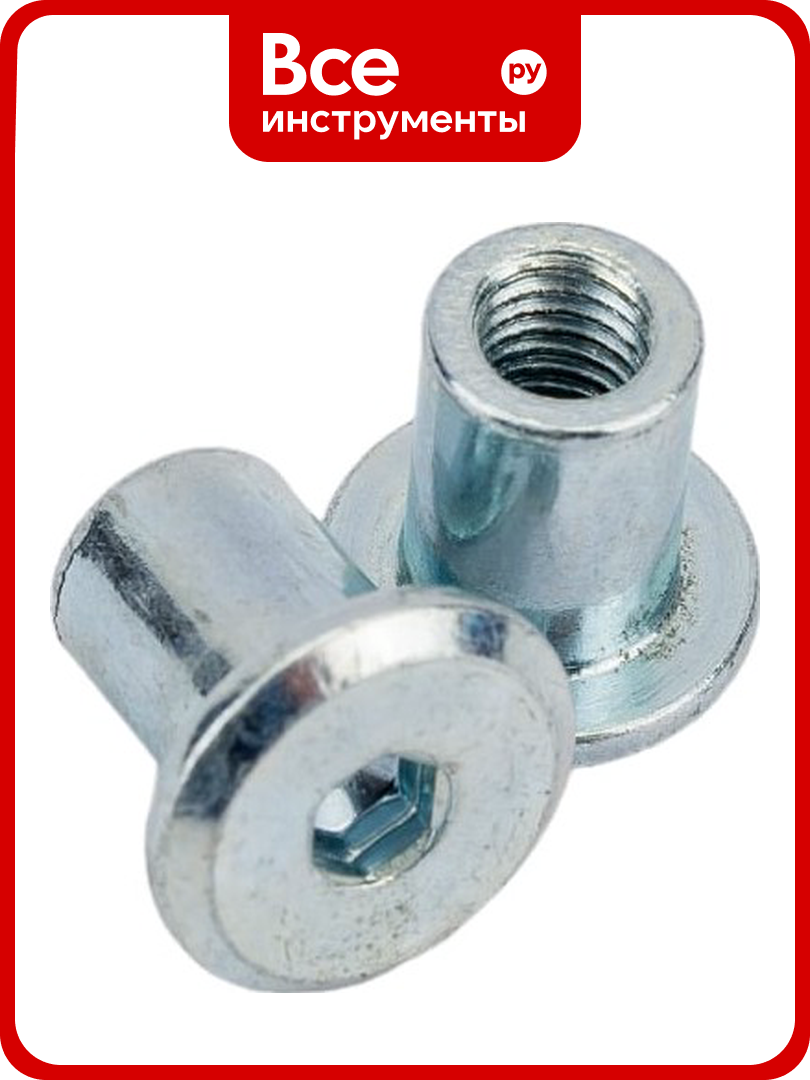 Гайка эриксона с плоской головкой Insparion М6 (10 шт) С1-00000900 из оцинкованной стали, для крепления
