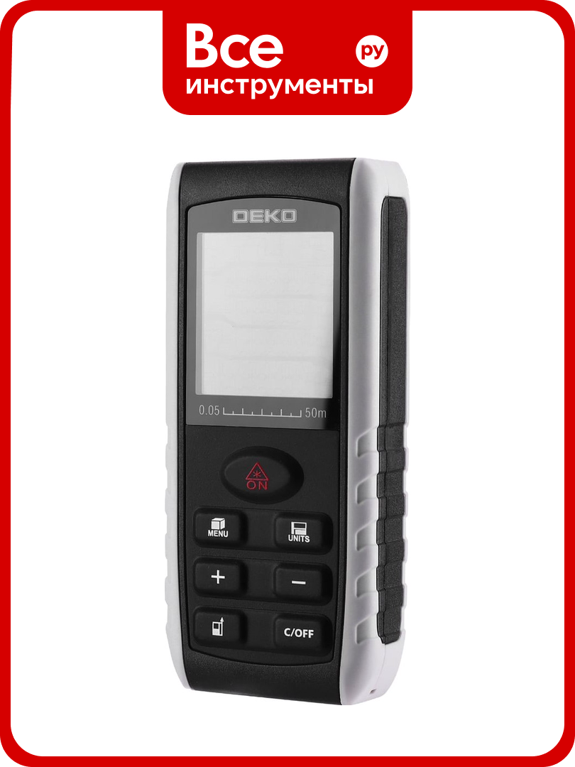Дальномер лазерный DEKO с угломером GLP-50 085-3600, 2 мм, ударопрочный корпус, функция Пифагора, измерение