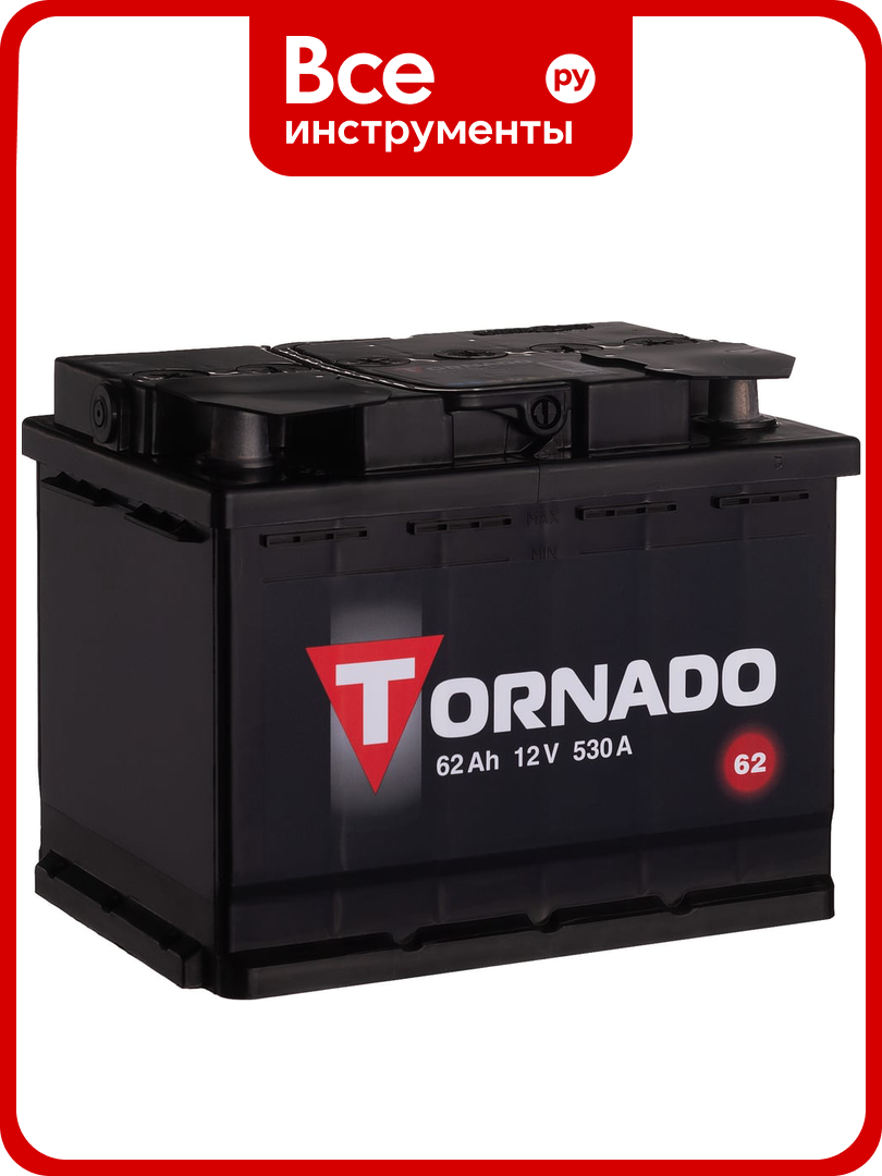 Аккумулятор TORNADO 6ст 62 NR, 530 А CCA, 562108080 – 12‑вольтный кальциевый тип с стандартными клеммами для автомобилей