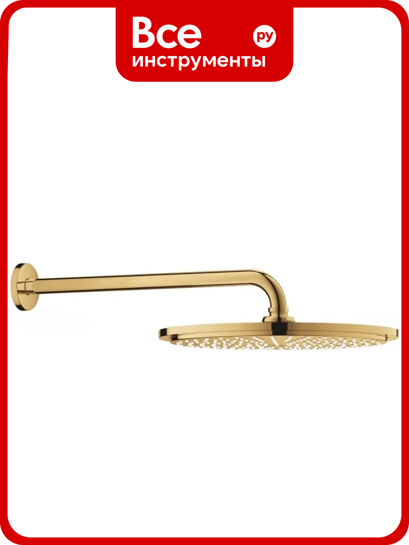 Верхний душ с кронштейном Grohe 26066gl0 Rainshower, золотой латунный корпус, круглая лейка, настенный монтаж