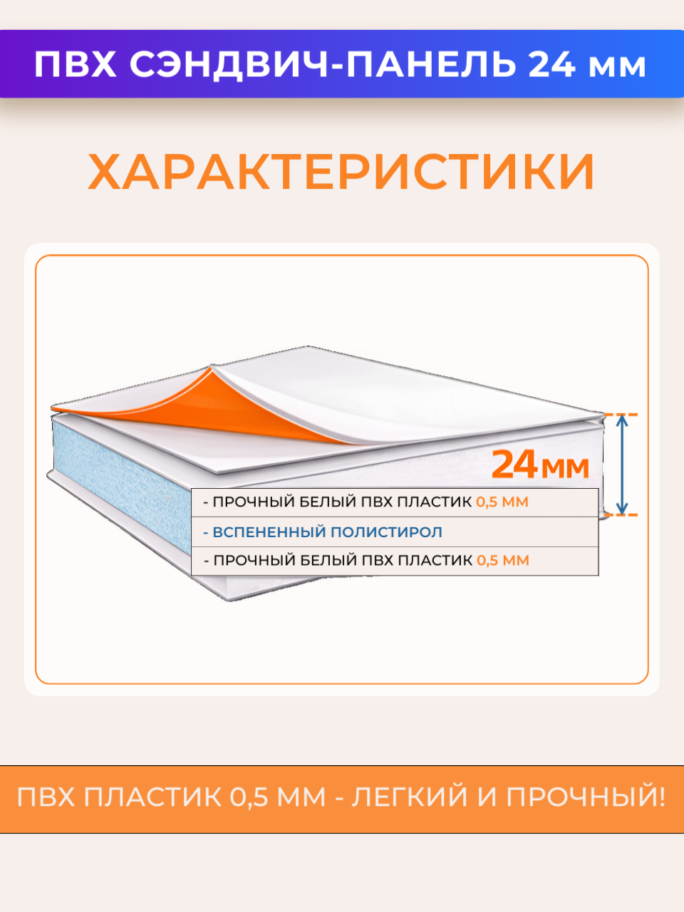 Откос оконный (сэндвич-панель 24/05мм) Белый 750х2400мм.