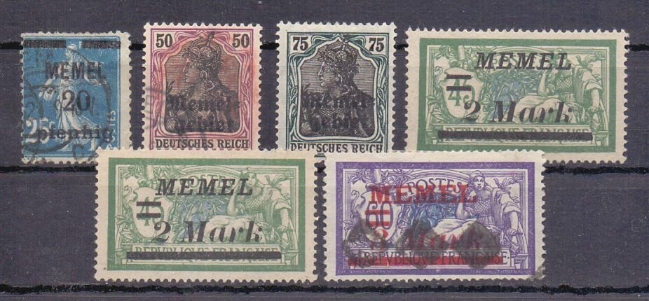 Марки почтовые Германские Мемель - 1920-1923 год, Стандарты, нечастые, в коллекцию. Интересная подборка из 6 марки.