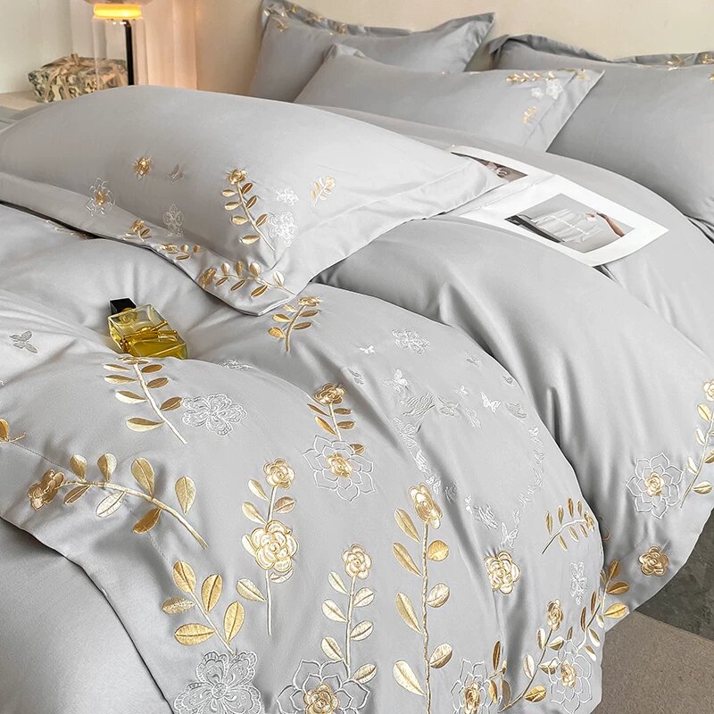 Комплект постельного белья Crystal Home Textiles класса люкс из 100% хлопка, 120 нитей, с цветочной вышивкой, 4
