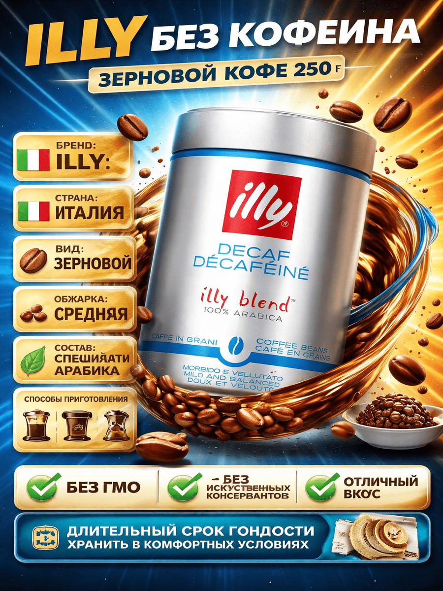 Кофе Illy без кофеина в зернах, 250г