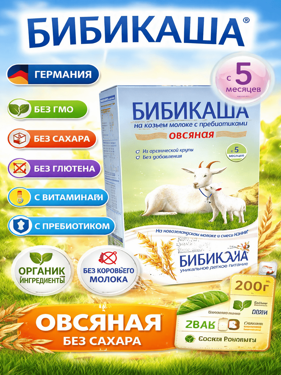 Каша молочная детская Бибикаша Овсяная с 5 месяцев, 200г