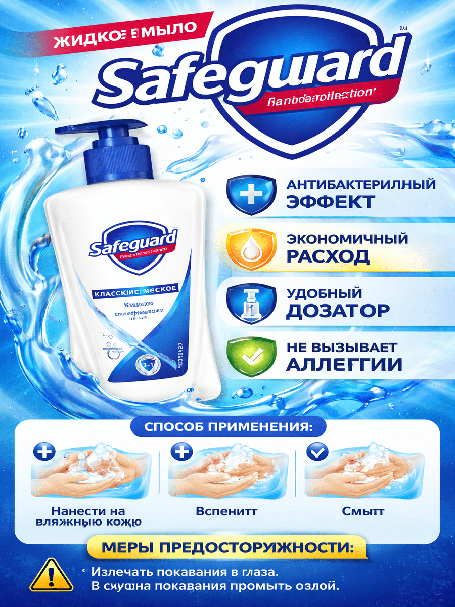 Мыло жидкое Safeguard классическое, 225мл
