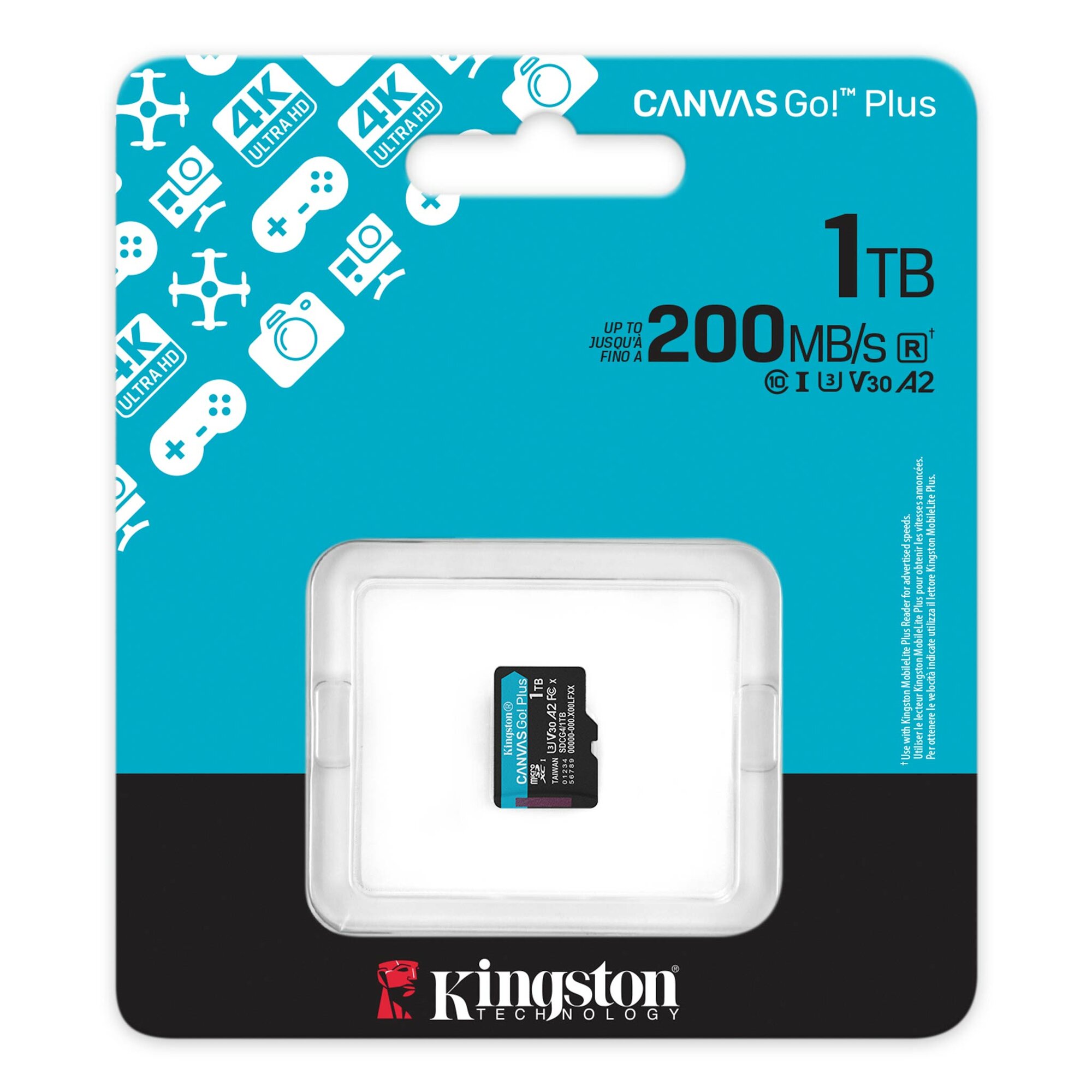 Карта памяти MicroSDXC 1Tb Kingston SDCG4/1TBSP Canvas Go Plus 200Mb/s б/ад A2 U3 V30 / R200Mb/s/W160Mb/s