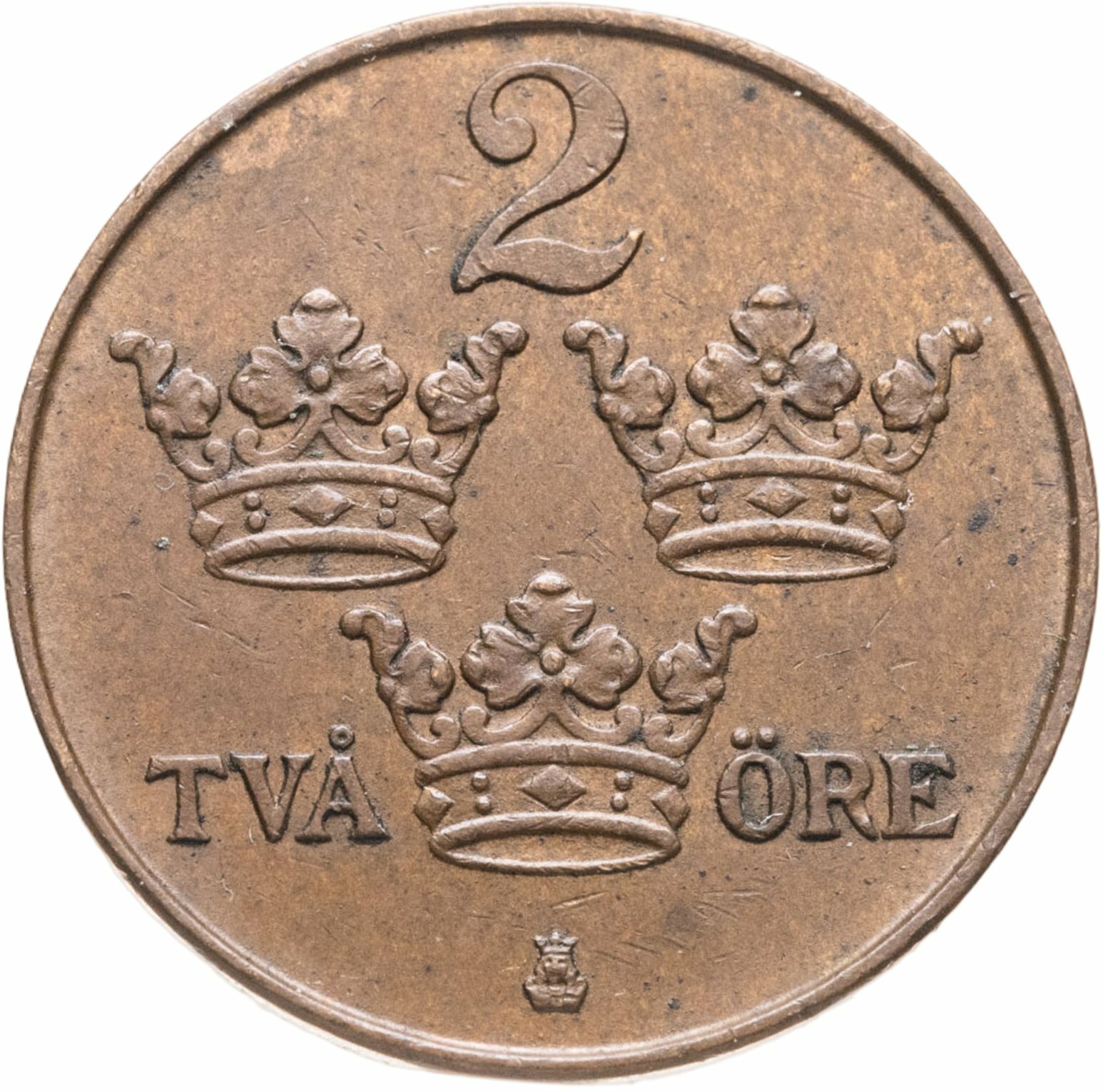 Швеция 2 эре ore 1910, Бронза, в сохранности XF