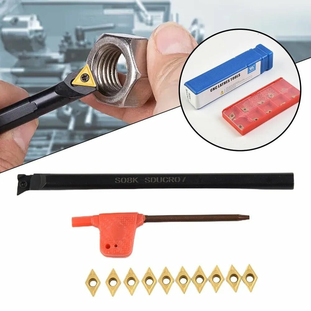 1 * Держатель инструмента S08K-SDUCR07 + 10 * лезвие DCMT070204 + 1 * гаечный ключ