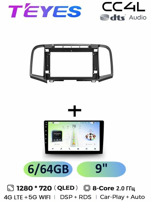 Магнитола Teyes CC4L 6/64 Gb для Toyota Venza 2008-2016 9 дюймов, 8-ми ядерный процессор, QLED экран, 4G, Wi-Fi, CarPlay, dts Audio