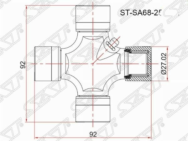 Крестовина SAT ST-SA68-25-06X карданного вала MAZDA BT50 06-/FORD RANGER II 06-11/NISSAN PATHFINDER R51 04-12