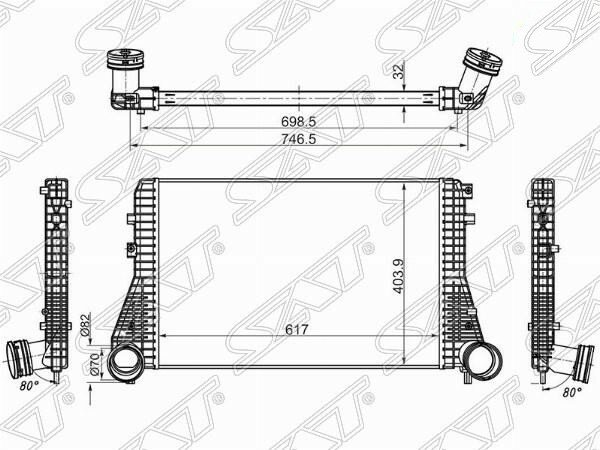 Радиатор интеркулера SAT ST-1K0145803 Audi A3 03-13 / Skoda Octavia 04-13