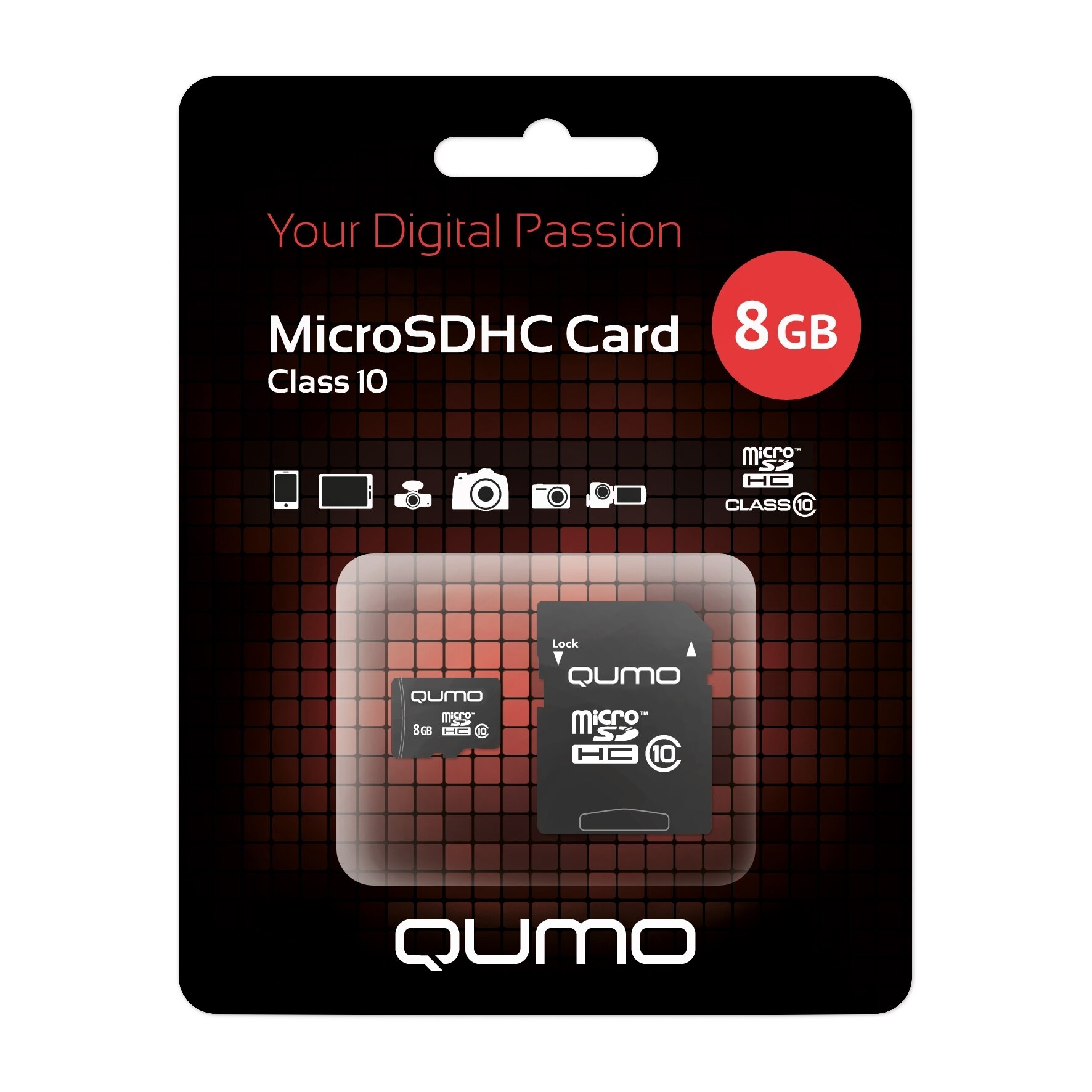 Флэш карта QUMO QM8GMICSDHC10 8Gb MicroSDHC Class 10, SD adapter
