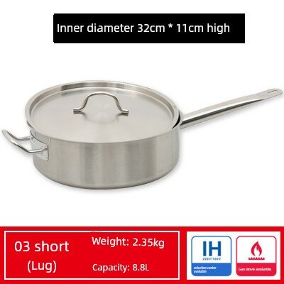 Нержавеющая стальная кастрюля с ручкой и ушами 32x11 см 8.8 л для готовки