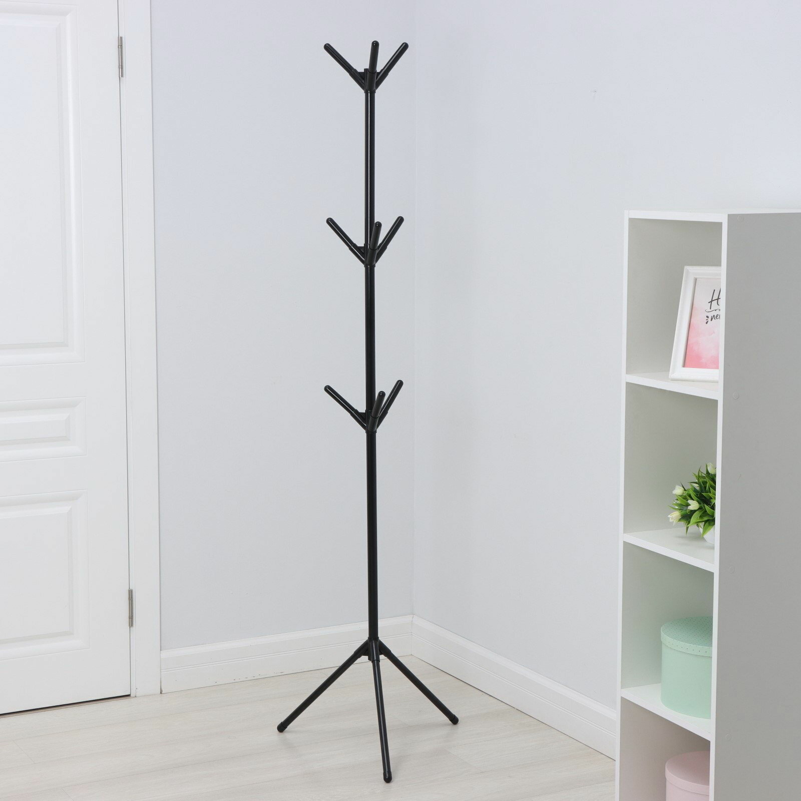 Вешалка напольная Tree, 160 см, металл, 3 ряда крючков, чёрная