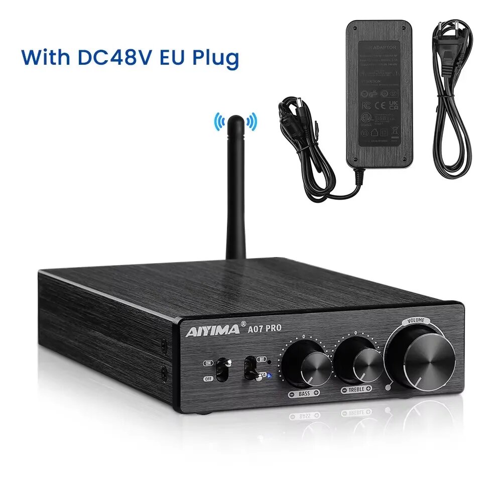 AIYIMA Audio A07 Pro Bluetooth Усилитель мощности для домашней акустики with 48V5A EU Plug