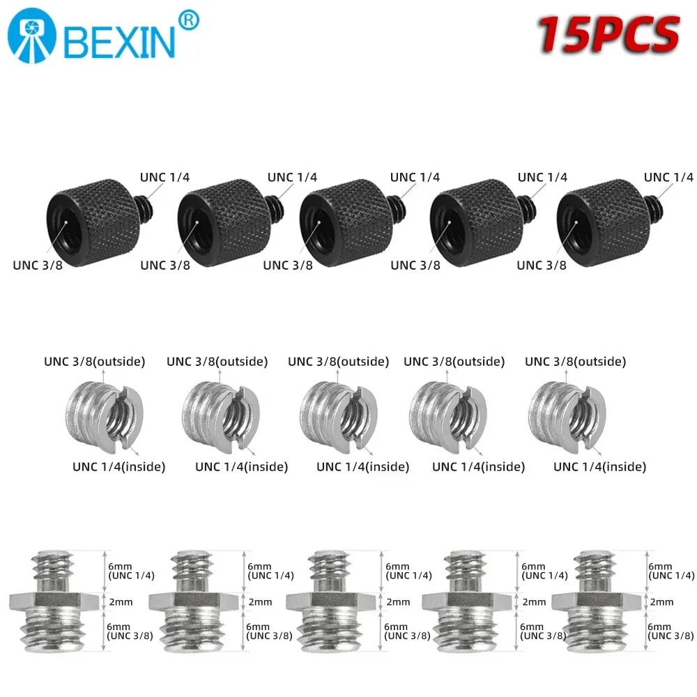 Переходник 1/4"-3/8", BEXIN Черный, Set 5 15PCS
