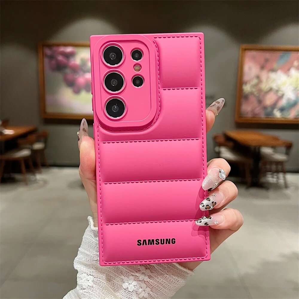 Розовый чехол-пуховик для Samsung S26 Ultra Rose Red
