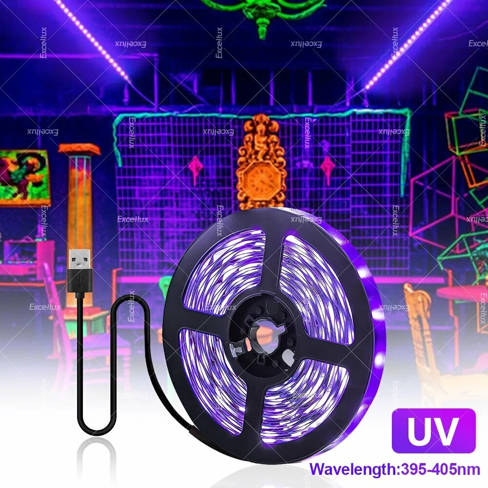 Excellux УФ-лента LED 5В, фиолетовый, 2M
