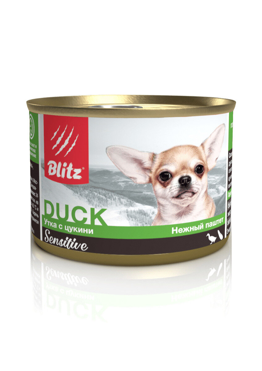 Консервы BLITZ Sensitive Dog для собак мелких пород Утка с цукини 200 г, (24 шт) Гипоаллергенный влажный корм