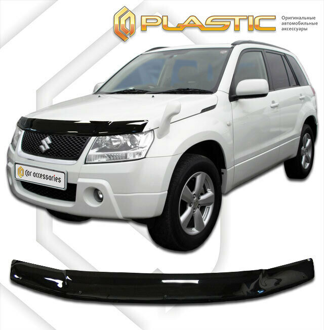 Дефлектор капота Suzuki Grand Vitara 2005-2016 Черный глянцевый СА Пластик