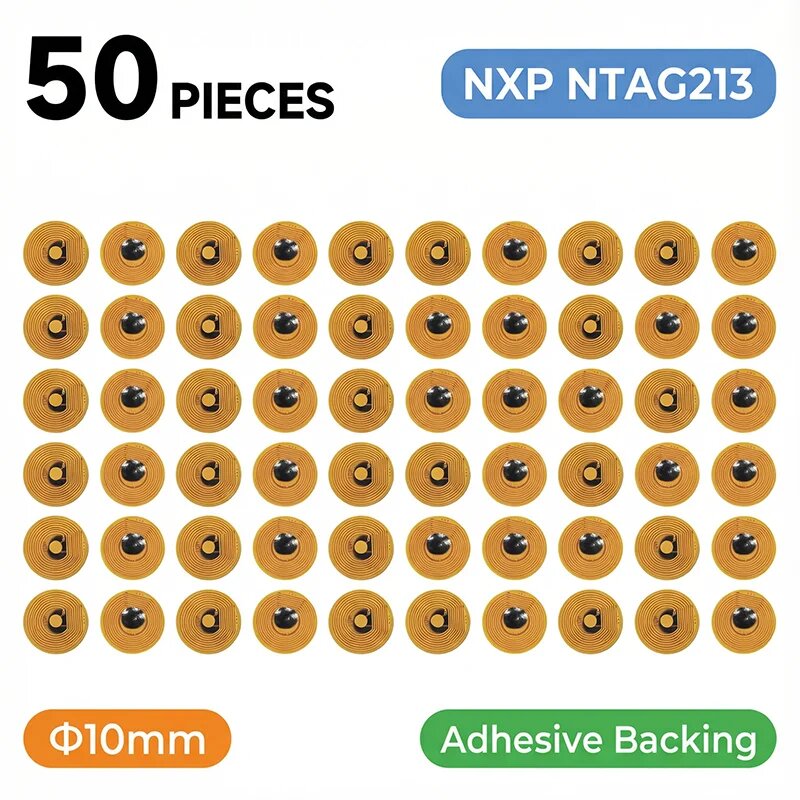 50 шт. RFID NFC метки NXP NTAG213 10мм, клей