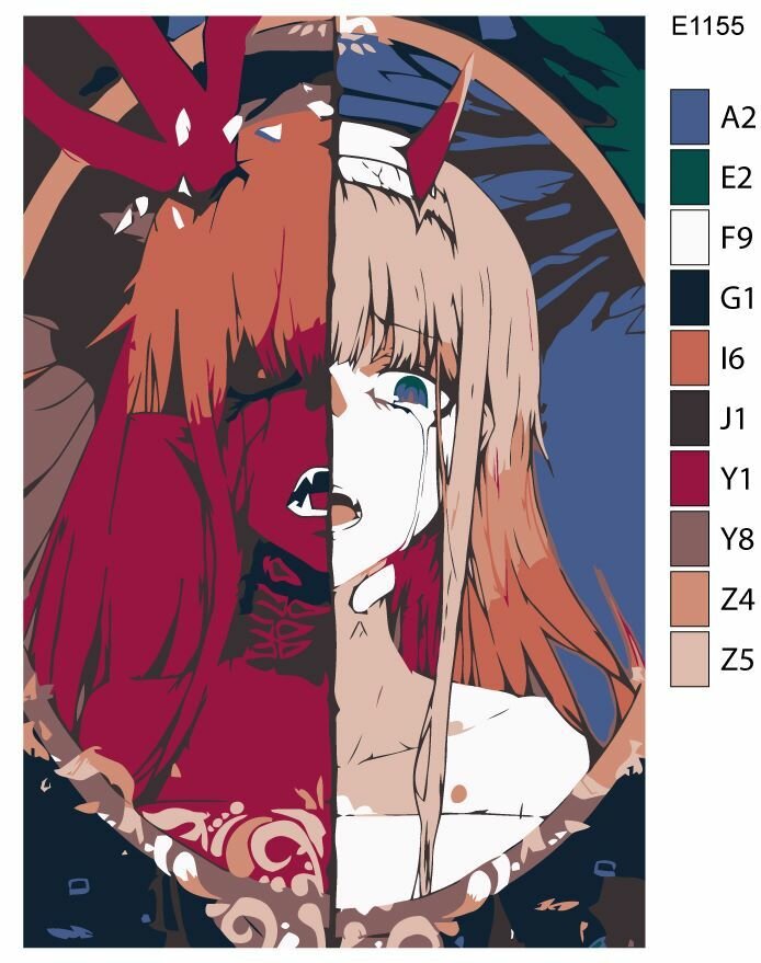 Детская картина по номерам E1155 "Аниме - Любимый во Франксе (Darling in the Franxx). Ноль два, код 002(Zero Two)". " 20x30