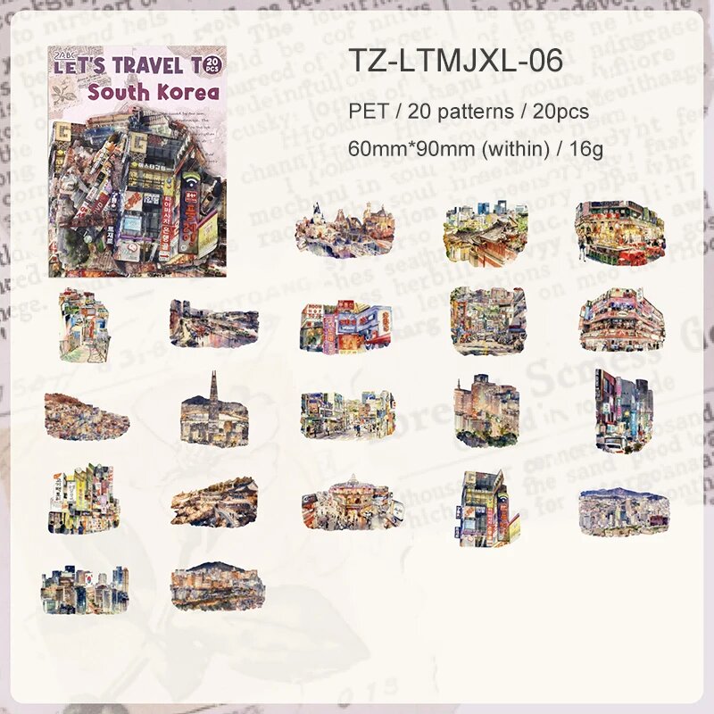 Набор винтажных наклеек JIANWU Travel Map Romance Series TZ-LTMJXL-06