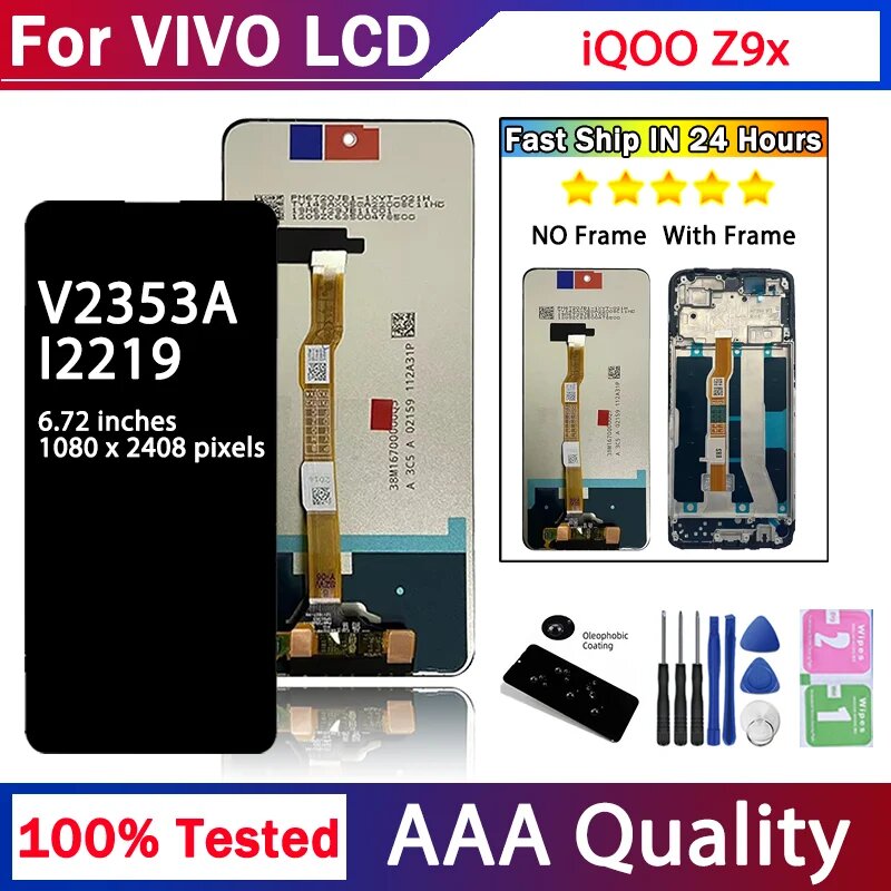 V2353A I2219 ЖК-дисплей для vivo iQOO Z9x, сенсорный экран, дигитайзер, панель в сборе, ЖК-экран Z9X с рамкой