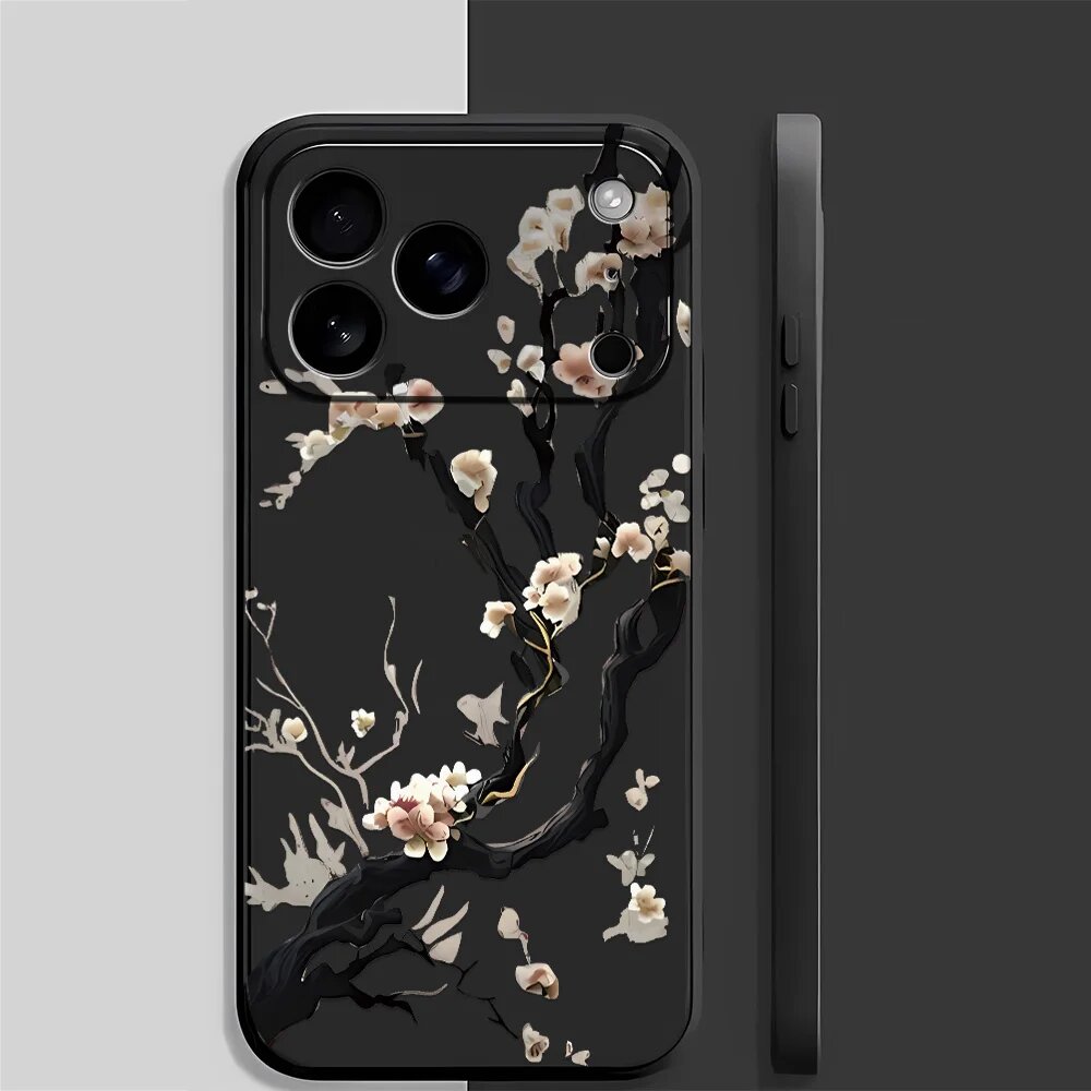 Черный чехол для iPhone 17 ProMax с цветком сливы