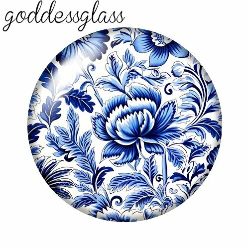 Кабошон стеклянный 12mm, цветы, Goddessglass ZB2258-09