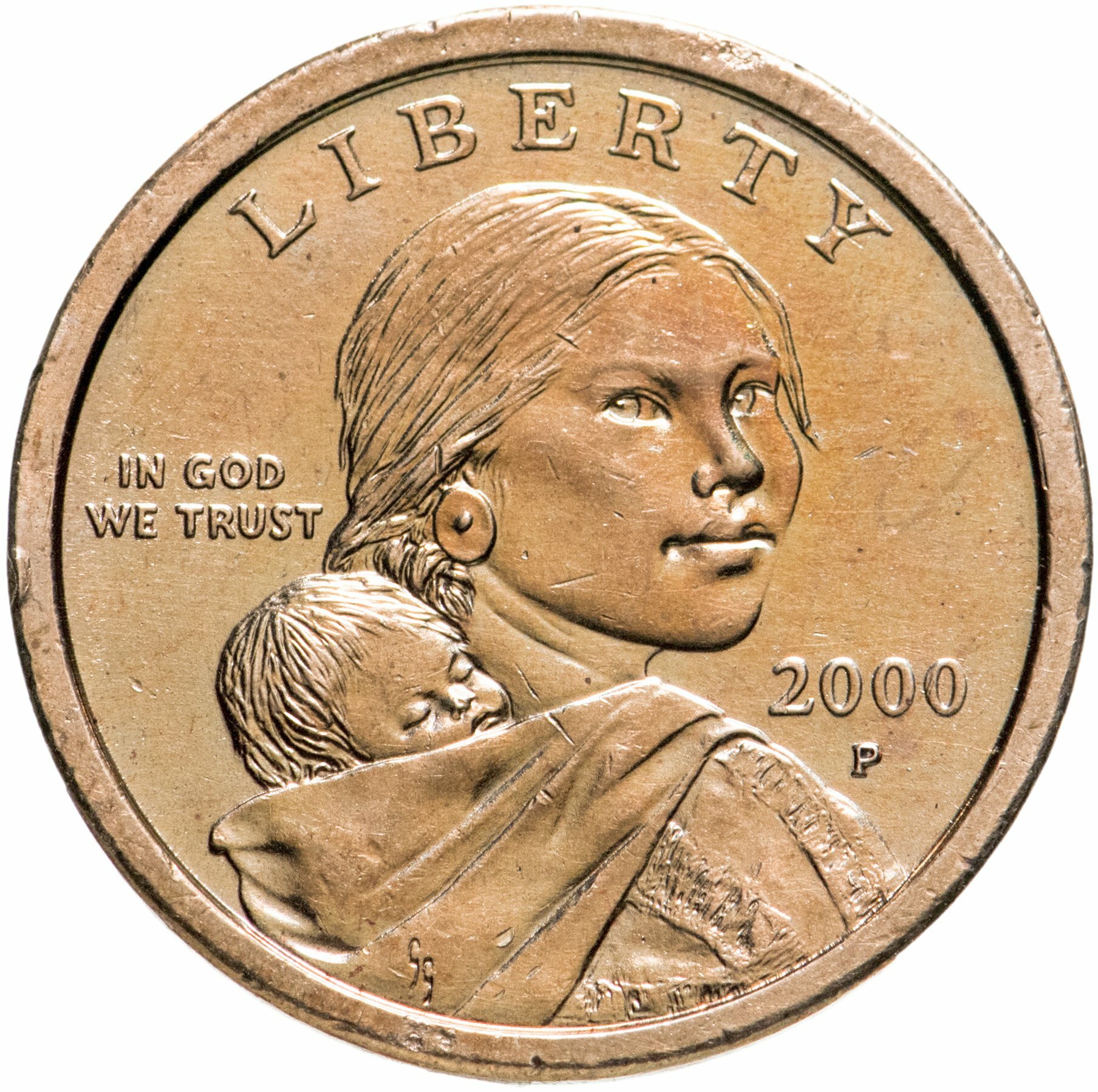США 1 доллар dollar 2000 Sacagawea dollar Сакагавея доллар - парящий орёл знак монетного двора "P" - Филадельфия, Медь, в сохранности UNC