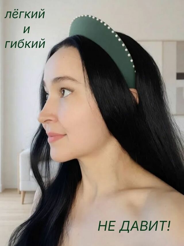 Ободок -кокошник с натуральным перламутром, искусственная замша, изумрудно-зелёный, ручная работа