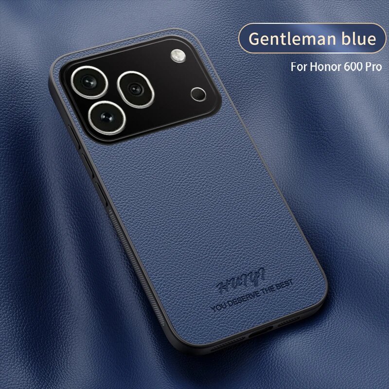 Кожаный чехол Honor 600 Pro, синий