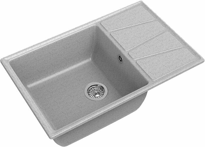 Мойка кухонная GranFest Vertex GF-V-780L мраморная, 78x50, прямоугольная, серая, матовая, мойка для кухни, с крылом, с сифоном, со сливом-переливом