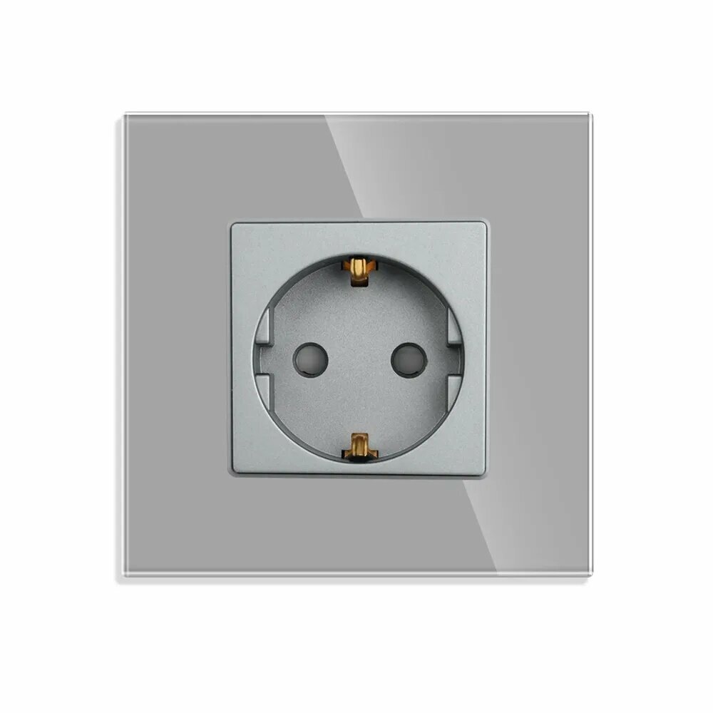 Розетка стеклянная с заземлением одинарная, 1 поста, 16А, 86*86mm, Серый