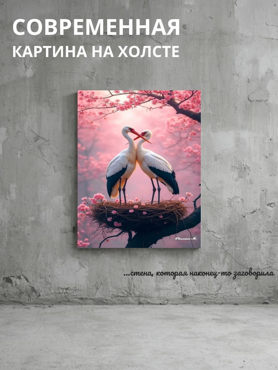 Картина на холсте Две аисты на гнезде среди 20x30 см