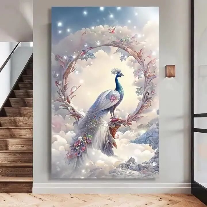 Алмазная мозаика светло-бежевый "Белый Павлин" 40x60 см, для взрослых, Китай