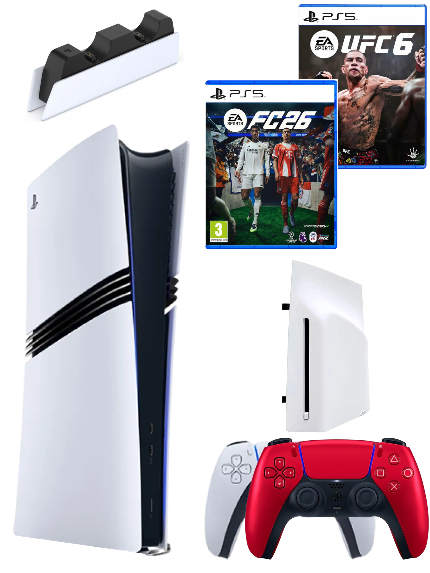 Игровая приставка Sony PS 5 Pro Digital Edition+Зарядная станция+ Дисковод +2-ой геймпад+UFC 6 , FC 26 , 2Tb SSD