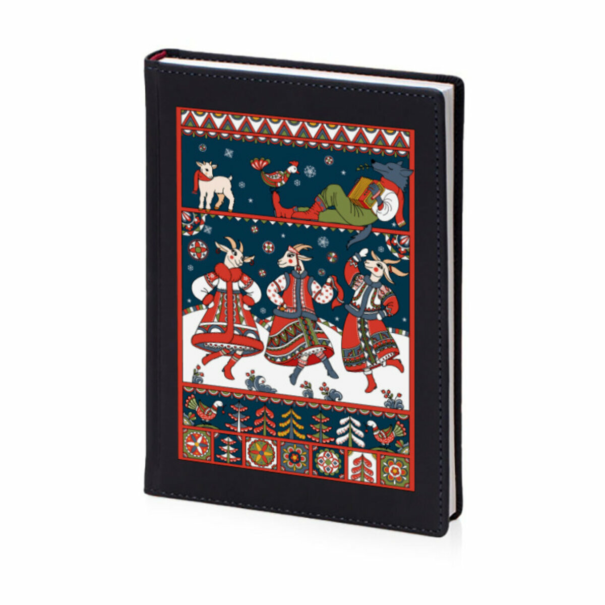 Ежедневник «Зимняя сказка - козы и волк. Коза символ 2027 года» (темно-синий)