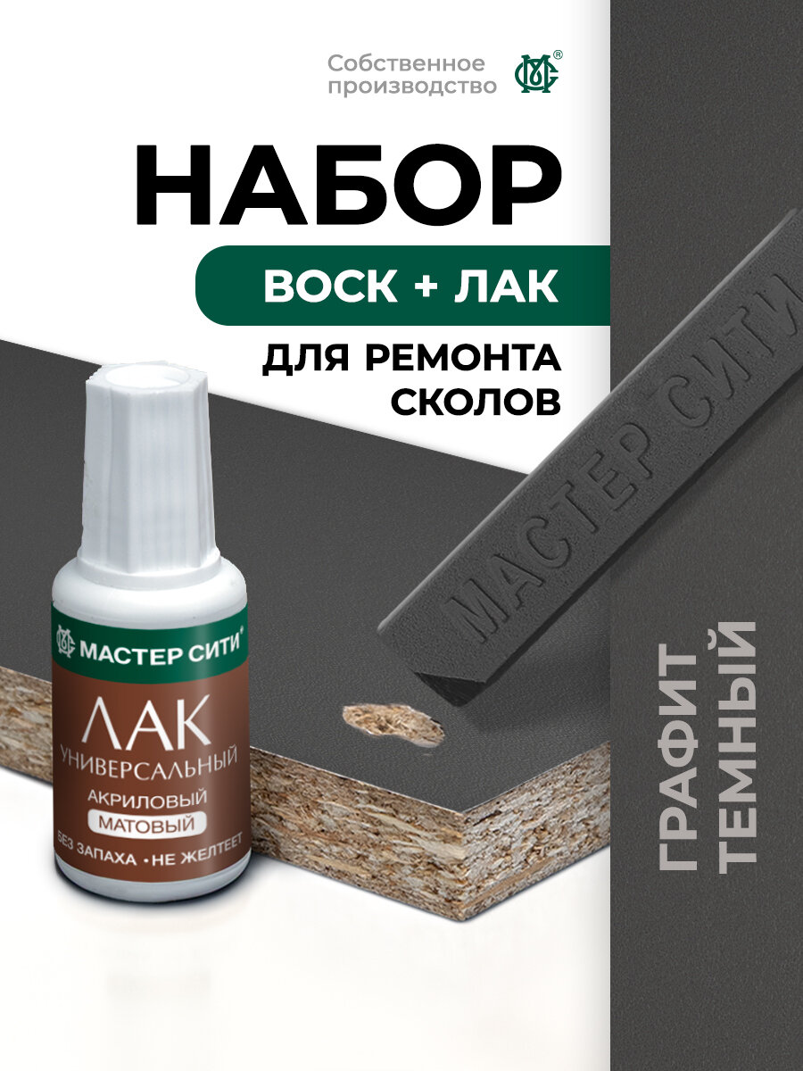 Набор для реставрации мебели: воск мебельный, лак акриловый матовый Графит темный