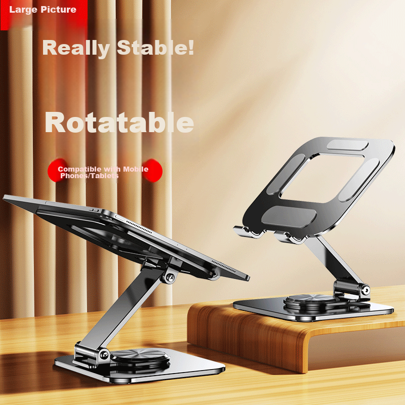 Shuotu Tablet Stand, IPad And Phone Holder, Lazy 360° Rotating Metal Folding Support, Multi-Functional Stand for Gaming, Live Streaming, Drawing, Watching TV Shows, Compatible with Apple, Huawei, Android, And Universal
