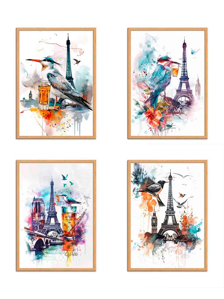 Крачка птица Пьет Виски, 4 Плаката, 30x21см