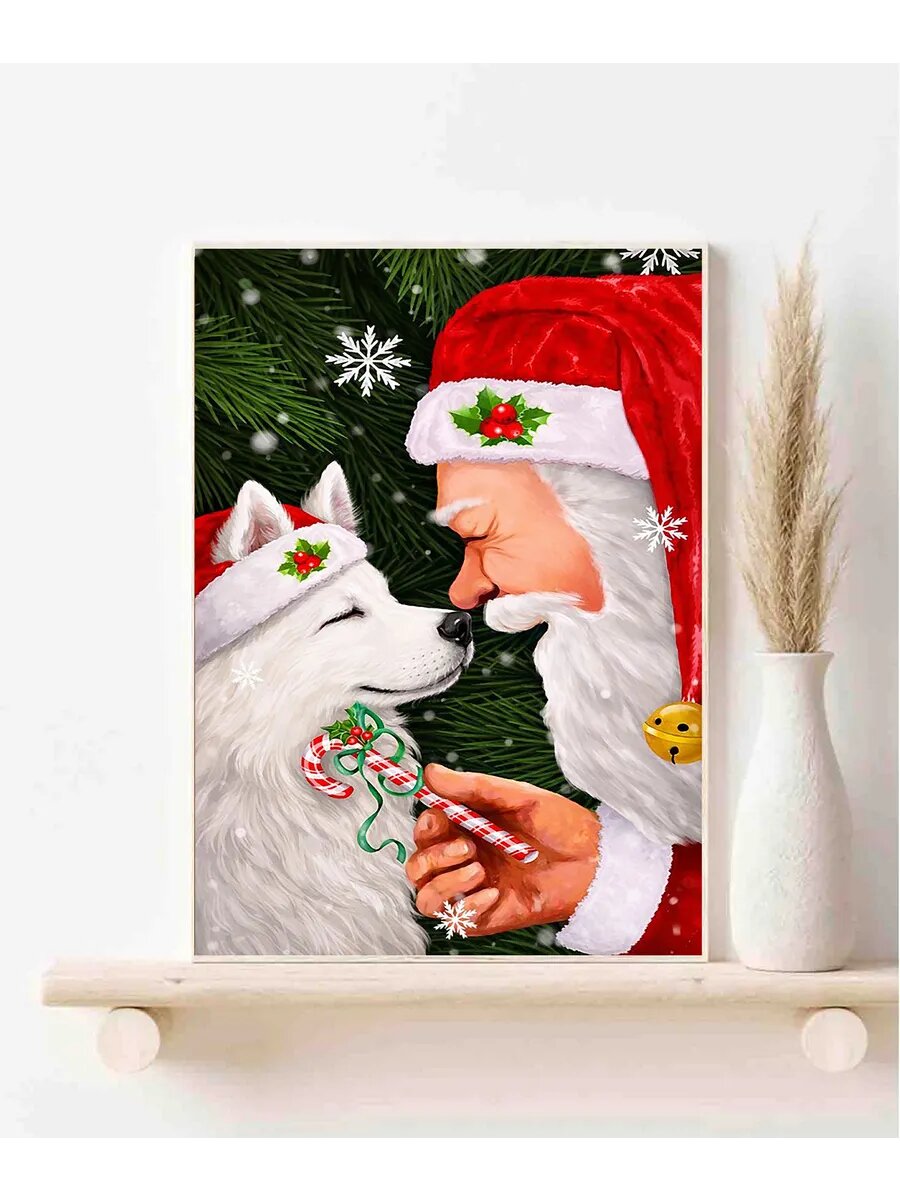 Белая швейцарская овчарка, Christmas, Плакат 30x42см