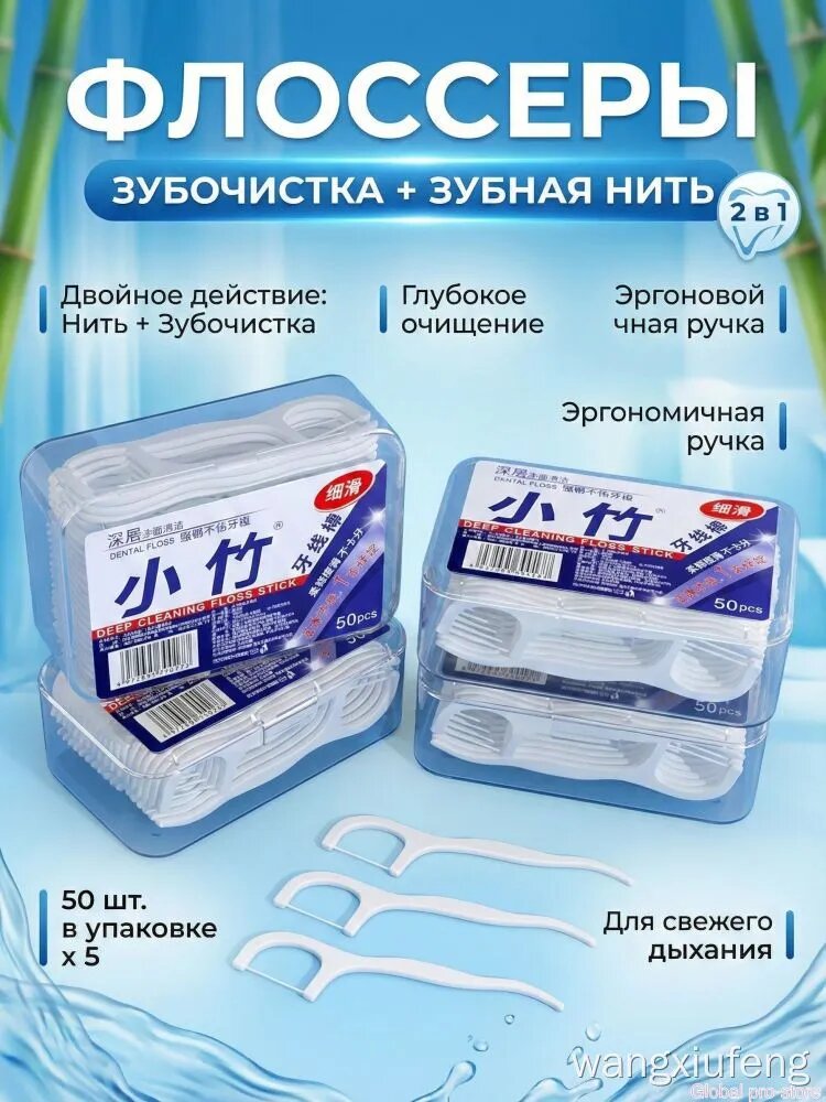 Зубная нить невощеная, для взрослых и детей, 50 метров