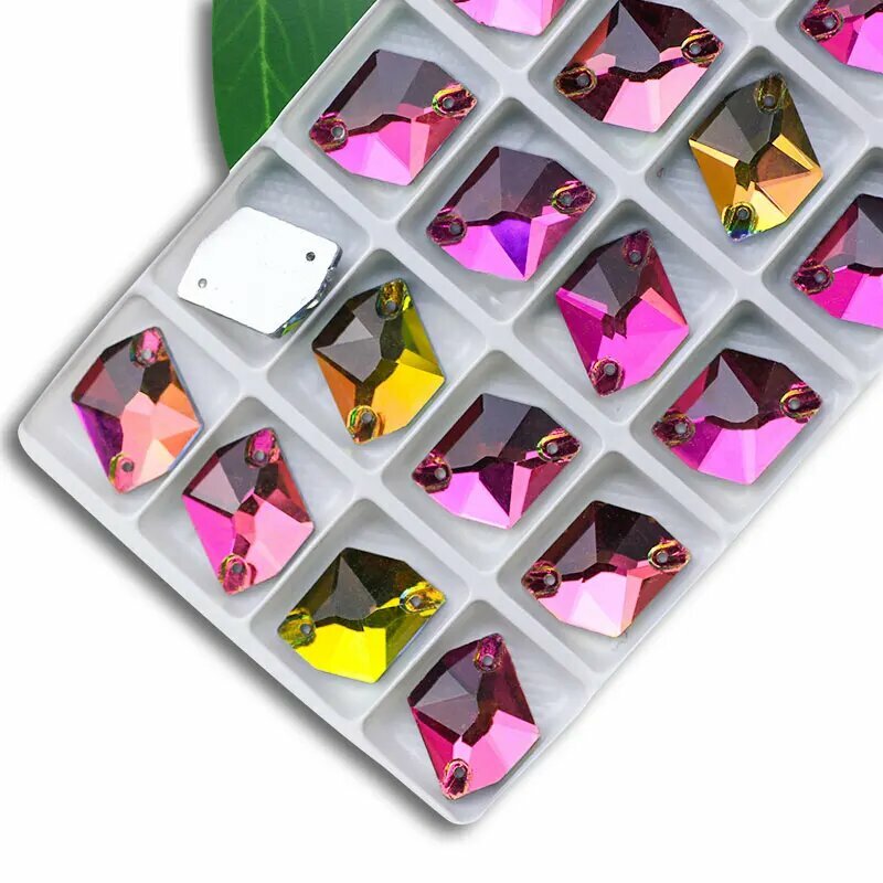 Стразы стеклянные для декорирования 17x21mm 12pcs, Мульти, Rainbow