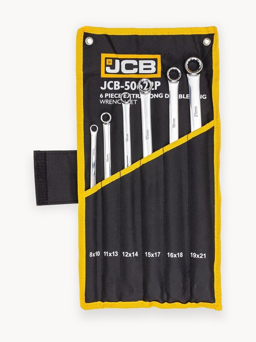 Набор ключей накидных JCB 50622P, экстра длинные 6 предметов 8-21 мм, хром-ванадиевый сплав, антикоррозийное покрытие