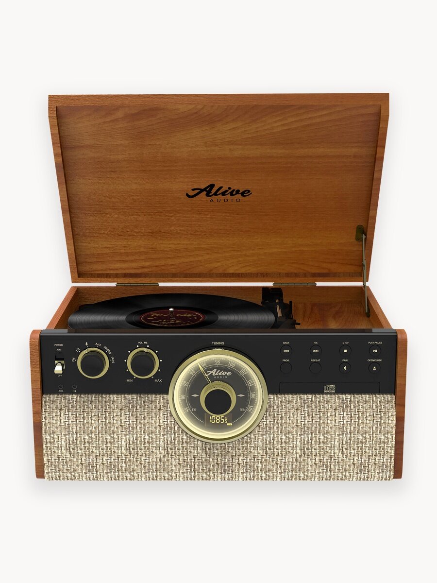 Виниловый проигрыватель Alive Audio Great Gatsby Light Wood (CD, FM-радио, кассетник, Bluetooth, вст
